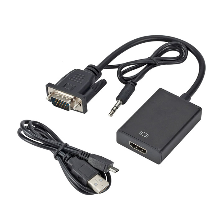 Adapter VGA muški + 3.5mm muški IN – HDMI ženski OUT, power Micro USB