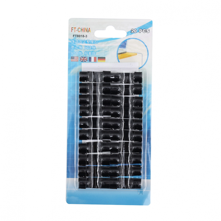 Nosač kablova 30x10mm samolepljivi crni set 20 u 1, ABS, dimenzije 30 x 10 x 10mm