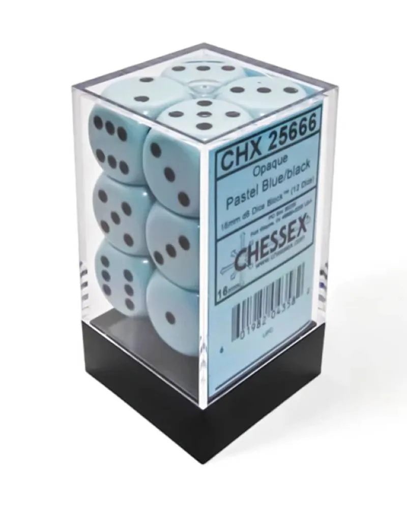 Kockice Chessex - Opaque - Pastel Blue-Black 12mm (12)