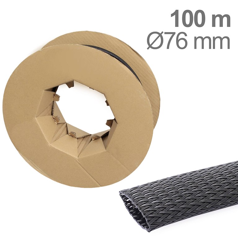 Tru Components TC-12352576 T24CA047 pleteno crevo crni poliester 63,5 do 120,7 mm 100 m