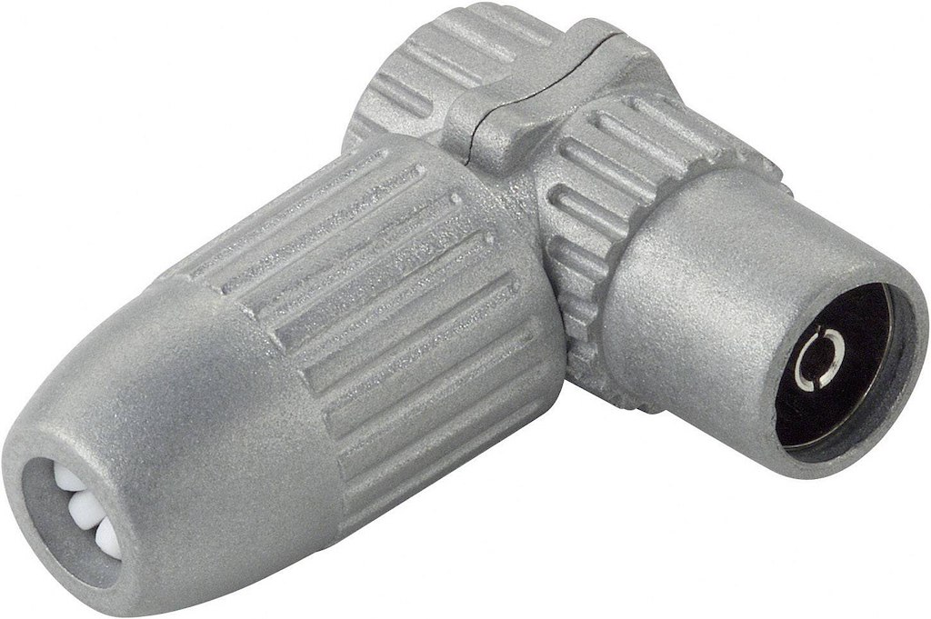 Tru Components TC-2520020 koaksijalna ugaona spojnica metalna Prikljucci: koaksijalna IEC uticnica Precnik kabla: 9,50 mm 100 kom