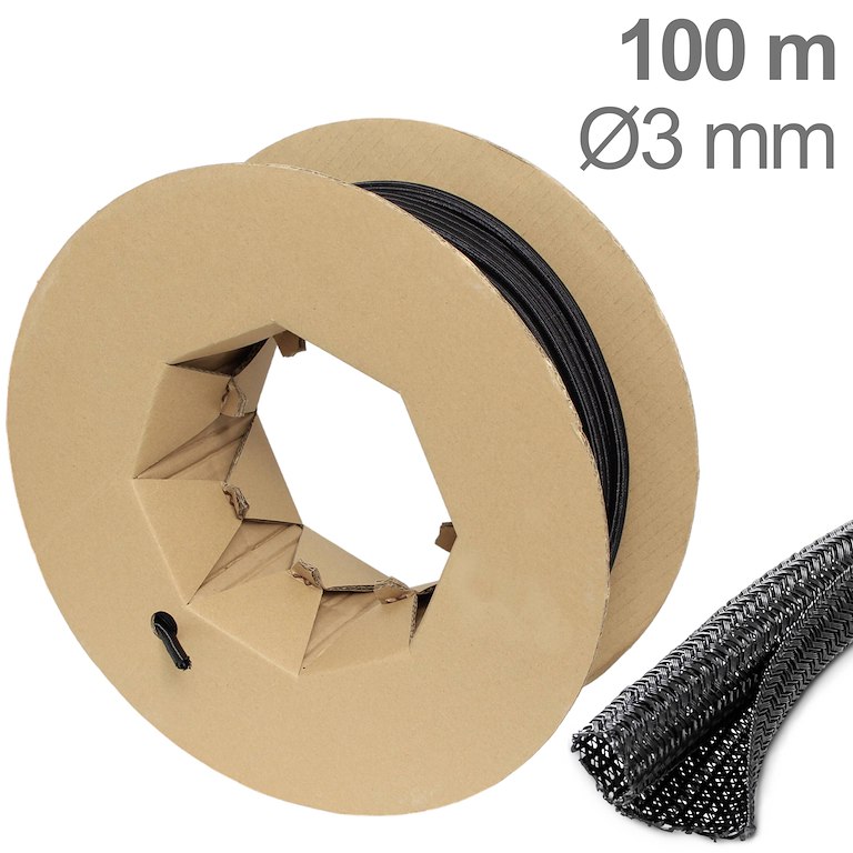 Tru Components TC-12352444 T24CA010 pleteno crevo crni poliester 3 do 4 mm 100 m