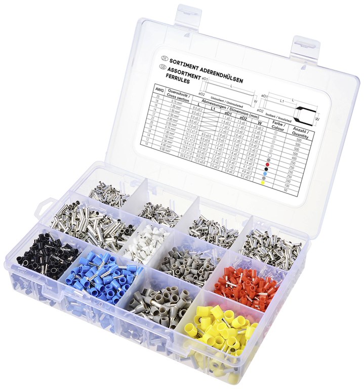 Tru Components TC-11991836 asortiman supljih provodnika 0,5 mm 2, 0,75 mm 2, 1 mm 2, 1,5 mm 2, 2,5 mm 2, 4 mm 2, 6 mm 2 delimicno izolovani srebrna, bela, siva, crvena, crna, plava 370 kom