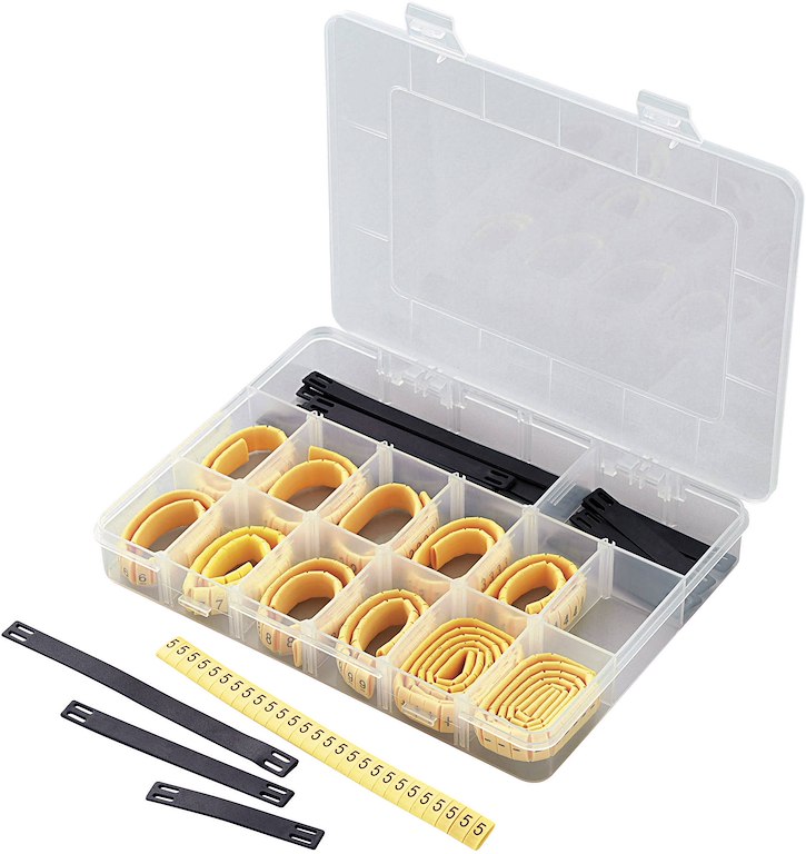 Stezaljka za obelezavanje kabla, stampani simbol 0 – 9, L, N, R, S, T, +, – opseg spoljasnjeg precnika 2 do 5 mm 545005 ECMKS-3 Tru Components