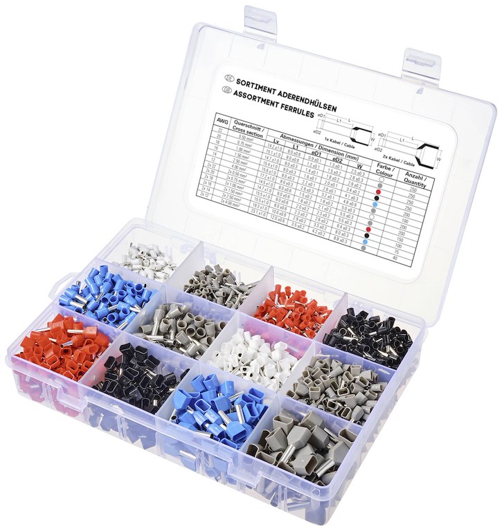 Tru Components TC-11991840 asortiman supljih provodnika 0,5 mm 2, 0,75 mm 2, 1 mm 2, 1,5 mm 2, 2,5 mm 2, 4 mm 2 delimicno izolovani beli, sivi, crveni, crni, plavi 2065 kom