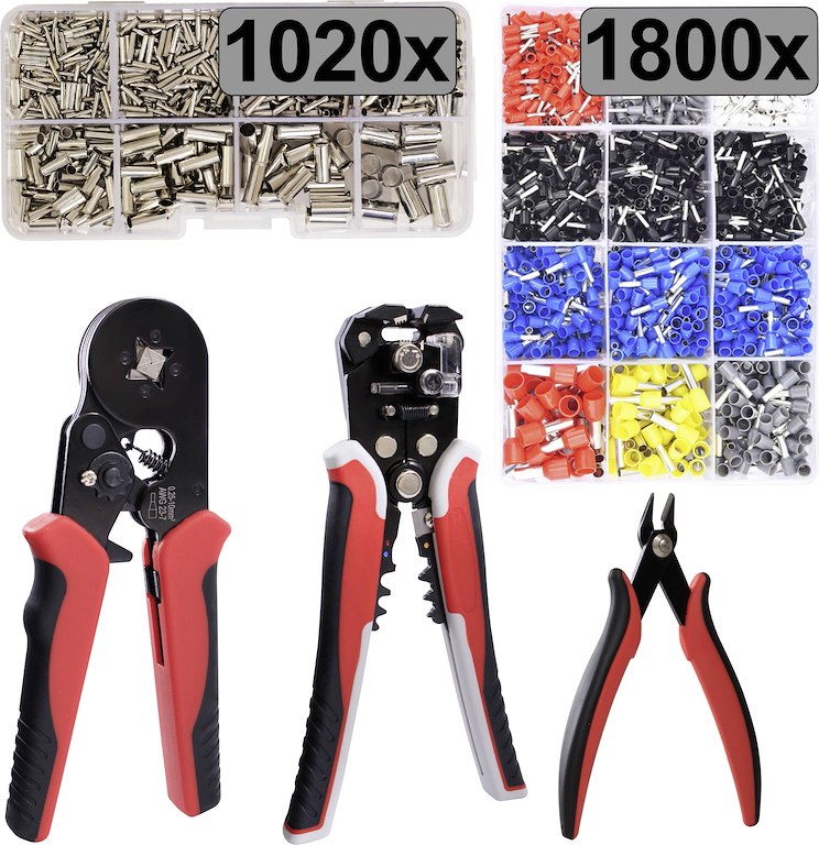 Komplet za ozicenje 3 klesta za skupljajucu cev sa caurama za kraj zice Tru Components TC-13377604 razne uticnice 1 set