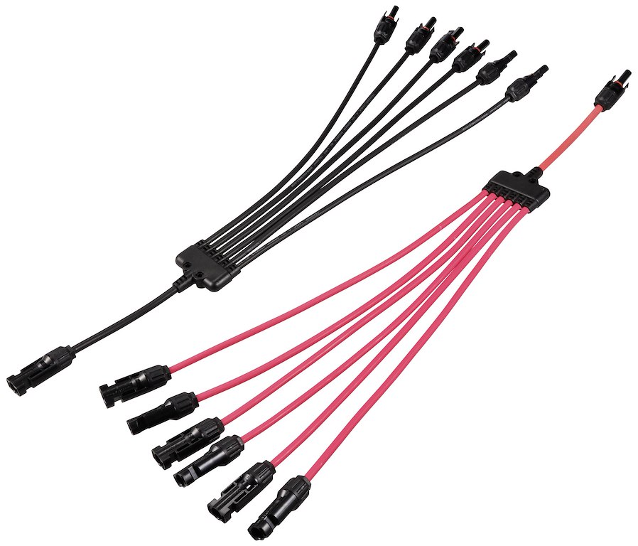 Tru Components TC-12195672 1* MC 4 razdelnik I solarni konektor muski na 6* zenski + zenski na 6* muski crni, crveni2 komada