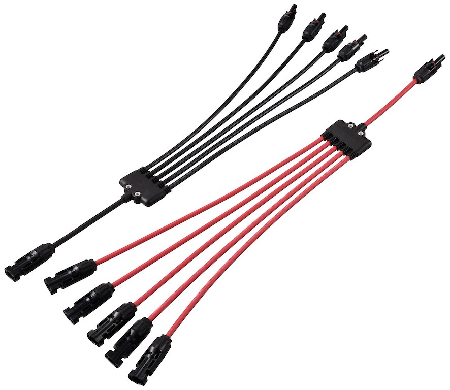 Tru Components TC-12195668 1* MC 4 razdelnik I solarni konektor muski na 5* zenski + zenski na 5* muski 1000 V DC 30 A crni, crveni 2 kom