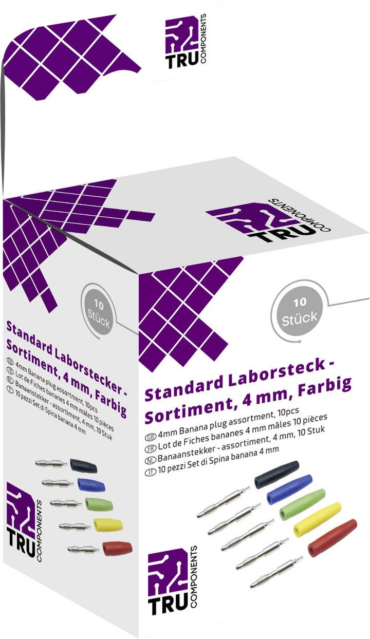 Tru Components izbor laboratorijskog konektora ravno muski konektor crna, crvena, plava, zuta, zelena 10 delova
