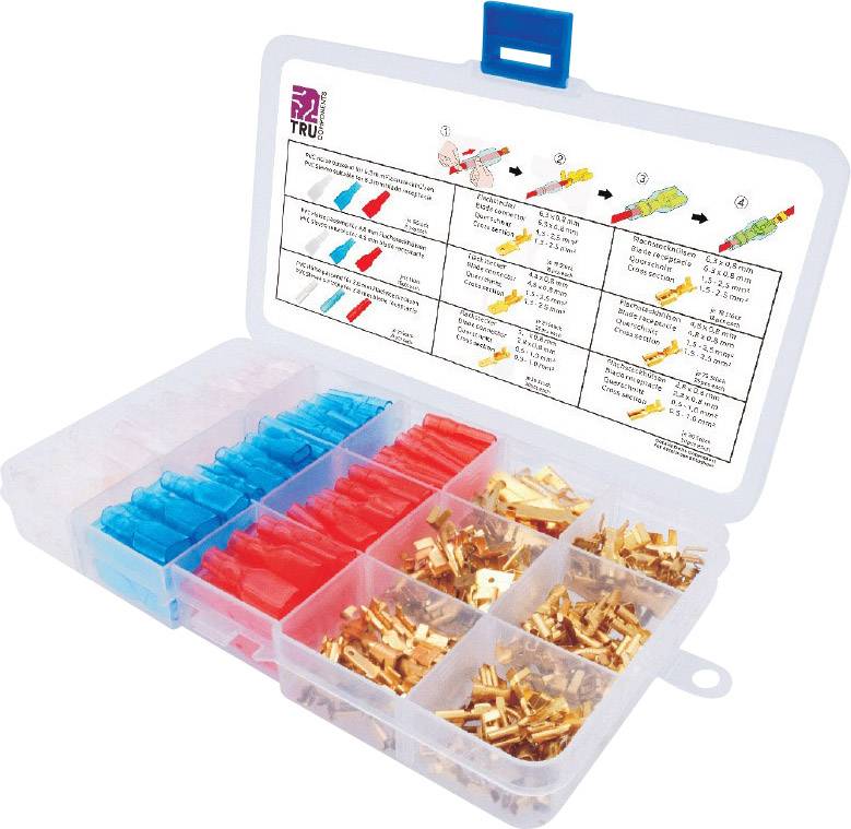 Tru Components T1809C019 set ravnih utikaca crveni, plavi, providni, mesing 320 delova