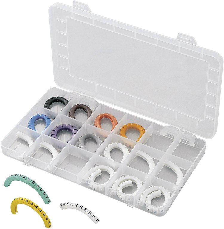 Oznaka za obelezavanje kabla, stampani simbol 0 – 9 , L , N , R , S, T , PE , + , – opseg spoljasnjeg precnika 1 do 3 mm 545001 ECMKS-1 Tru Components