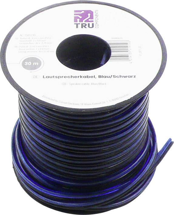 Kabl za zvucnik 2 * 0,80 mm 2 plavi, crni Tru Components 1386697 30 m