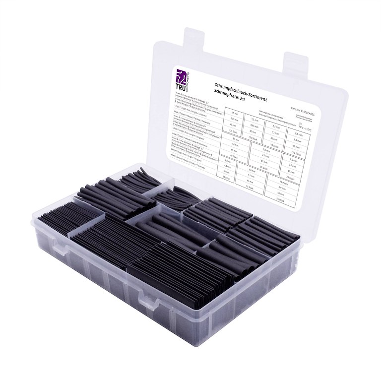 Tru Components T1905CA055 Termoskupljajuca cev-sortiment crna Odnos skupljanja:2:1 750 delova