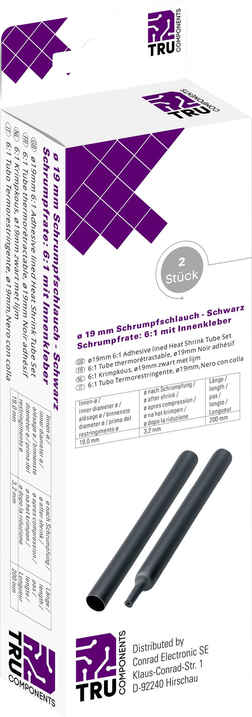 Tru Components T1904CA047 termoskupljajuca cev sa lepkom crna 19 mm 3,10 mm Odnos skupljanja: 6:1 2 kom