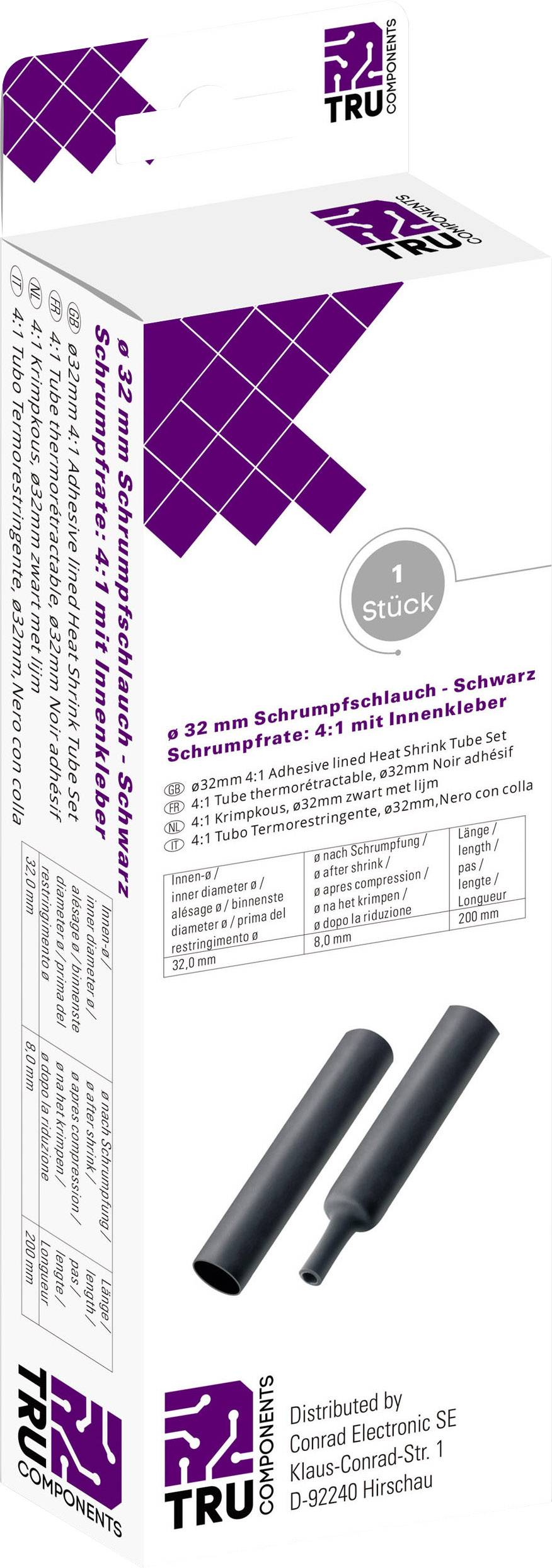 Tru Components T1904CA046 termoskupljajuca cev sa lepkom crna 32 mm 8 mm Odnos skupljanja: 4:1