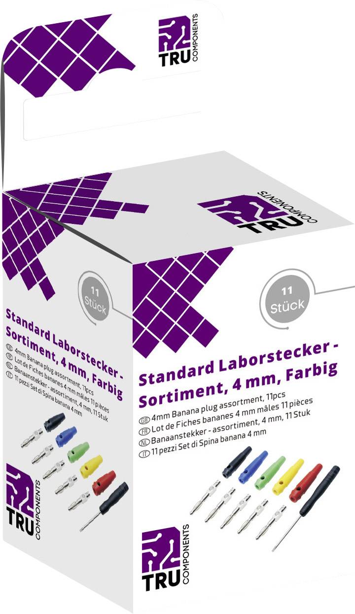 Tru Components laboratorijski konektor – izbor ravni muski konektor Precnik pina: 4 mm crna, crvena, plava, zuta, zelena 10 delova