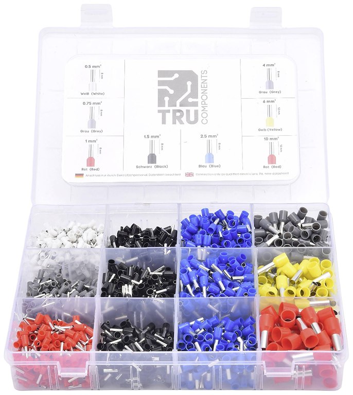 Tru Components TC-12888372 asortiman supljih provodnika 0,5 mm 2, 0,75 mm 2, 1 mm 2, 1,5 mm 2, 2,5 mm 2, 4 mm 2, 6 mm 2, 10 mm 2 delimicno izolovanih 1800 kom
