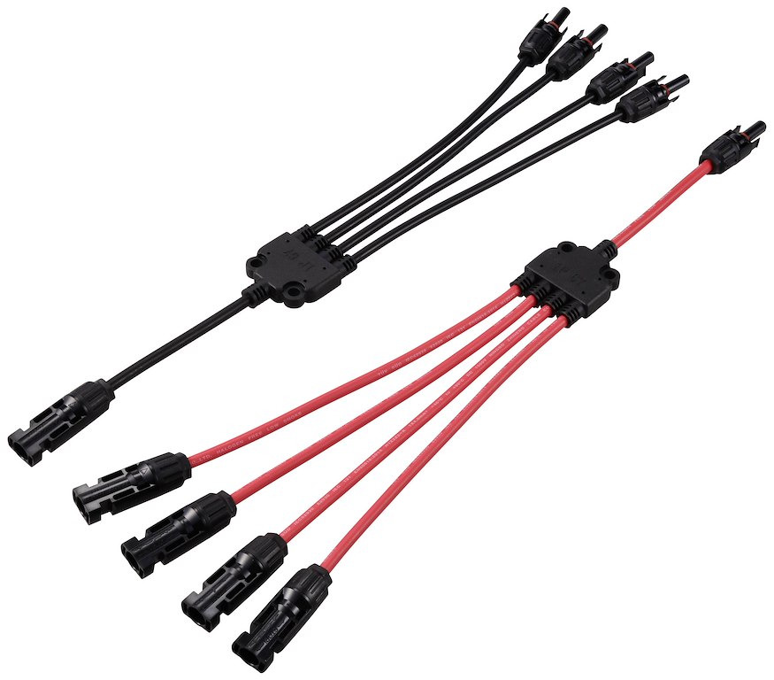Tru Components TC-12195724 1* MC 4 razdelnik I solarni konektor muski na 4* zenski + zenski na 4* muski 1000 V DC 30 A crni, crveni 2 kom