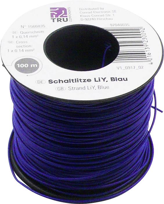 Fino-zicni provodnik LiI 1 * 0,14 mm 2 plavi Tru Components 605380 100 m