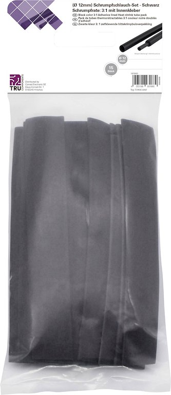 Tru Components T1902CA043 termoskupljajuca cev-izbor crna 12 mm 4 mm Odnos skupljanja:3:1 15 kom