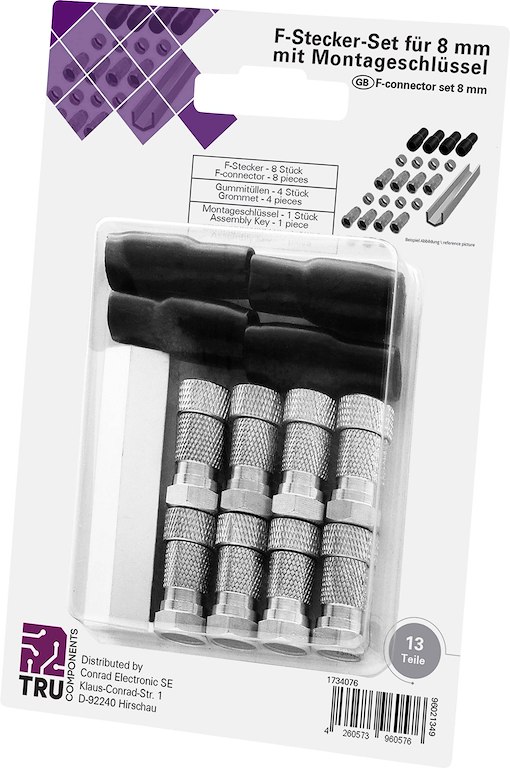 Tru Components TC-6936312 F-konektor sa navlakom protiv preklapanja Prikljucci: F-utikac Precnik kabla: 6 mm 1 set
