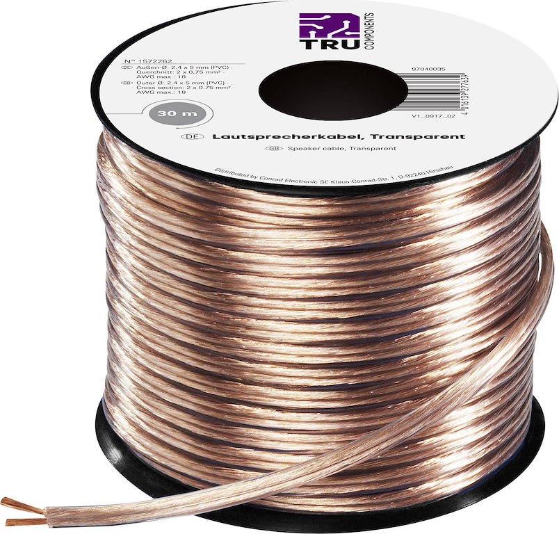 Kabel za zvucnik 2 * 0,75 mm 2 transparentni Tru Components 607714 30 m