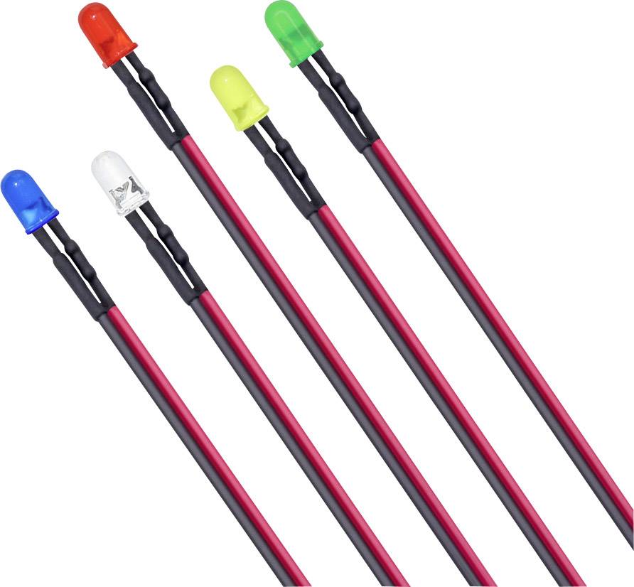 Tru Components T1810O104 LED komplet crvena, plava, zelena, zuta, svetlo-topla bela okrugla 3 mm 600 mcd, 1500 mcd, 100 mcd, 600 mcd, 9000 mcd 25 , 30 25 kom