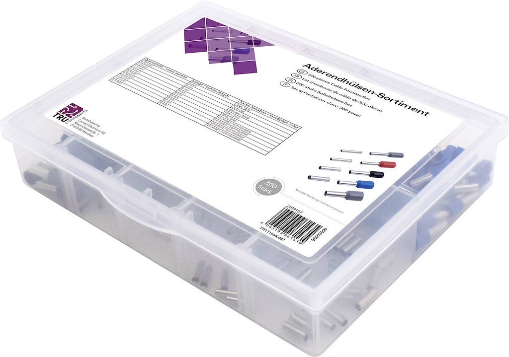 Tru Components T1904C087 Asortiman od 4 mm 2 delimicno izolovanih terminala siva, crvena, crna, plava 300 kom