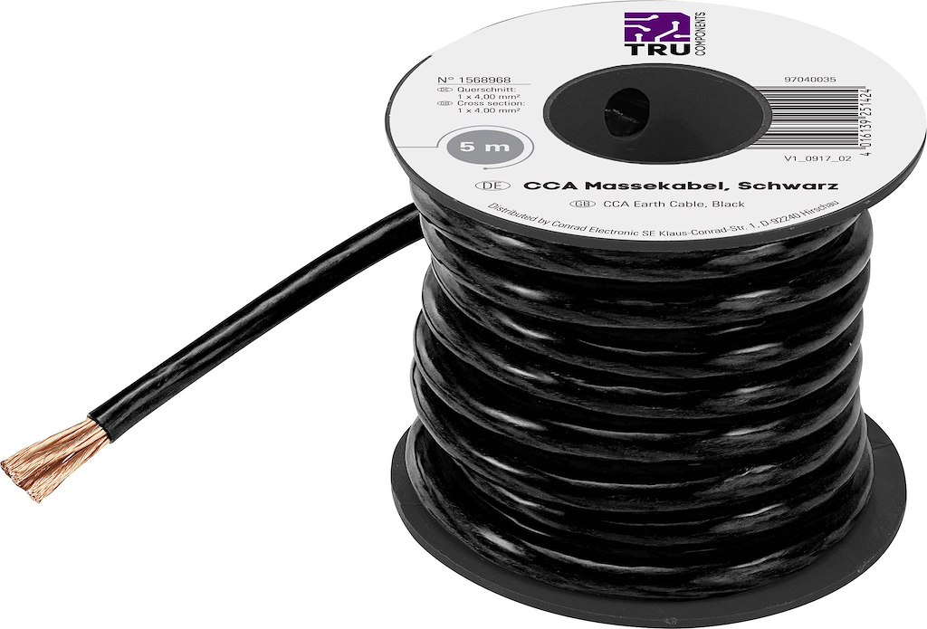 Kabl za uzemljenje 1 * 4 mm 2 crni Tru Components 1568968 5 m