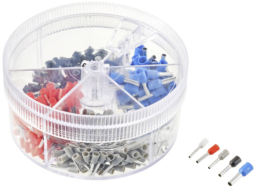 Tru Components TC-11599328 asortiman supljih provodnika 0,5 mm 2, 0,75 mm 2, 1 mm 2, 1,5 mm 2, 2,5 mm 2 delimicno izolovani beli, sivi, crveni, crni, plavi 400 kom