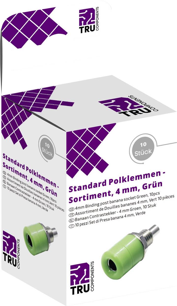 Tru Components izbor laboratorijskih konektora zenski konektor za ugradnju, vertikalno zeleni 10 komada