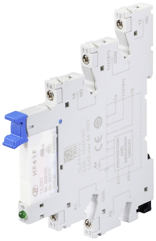 Tru Components TC-FI-41F-2 12V industrijski relej Nazivni napon: 12 V/DC, 12 V/AC Uklopna struja mak.: 6 A 1 NC, 1 NO