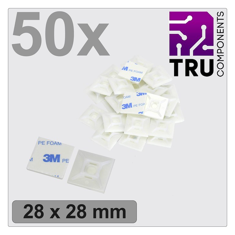 Tru Components T24CA069 postolje za montazu samolepljivo, zavrtnje TC-12888548 4-delni navoj bela 50 kom