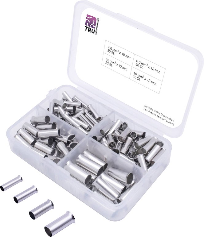 Tru Components T1903C024 asortiman supljih terminala 4 mm 2, 6 mm 2, 10 mm 2, 16 mm 2 neizolovanih srebrnih 135 kom