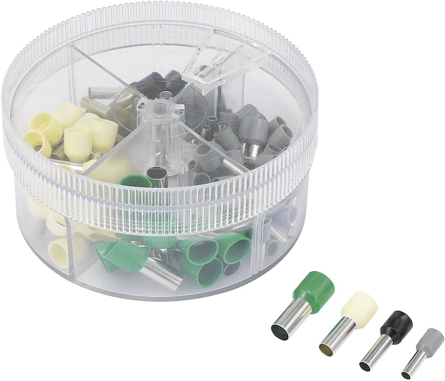 Tru Components 739705 asortiman supljih provodnika 4 mm 2, 6 mm 2, 10 mm 2, 16 mm 2 delimicno izolovanih siva, crna, slonovaca, zelena 100 kom