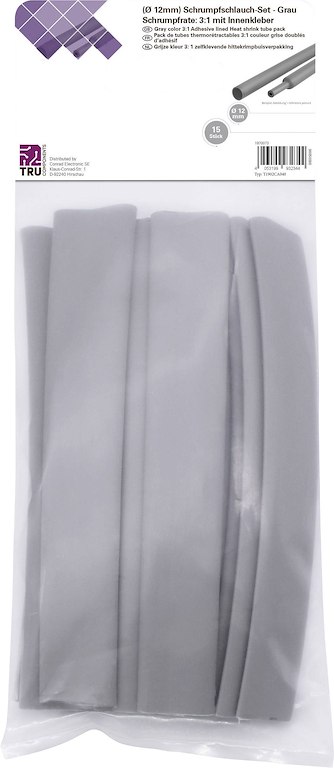 Tru Components T1902CA040 termoskupljajuca cev-izbor siva 12 mm 4 mm Odnos skupljanja:3:1 15 kom
