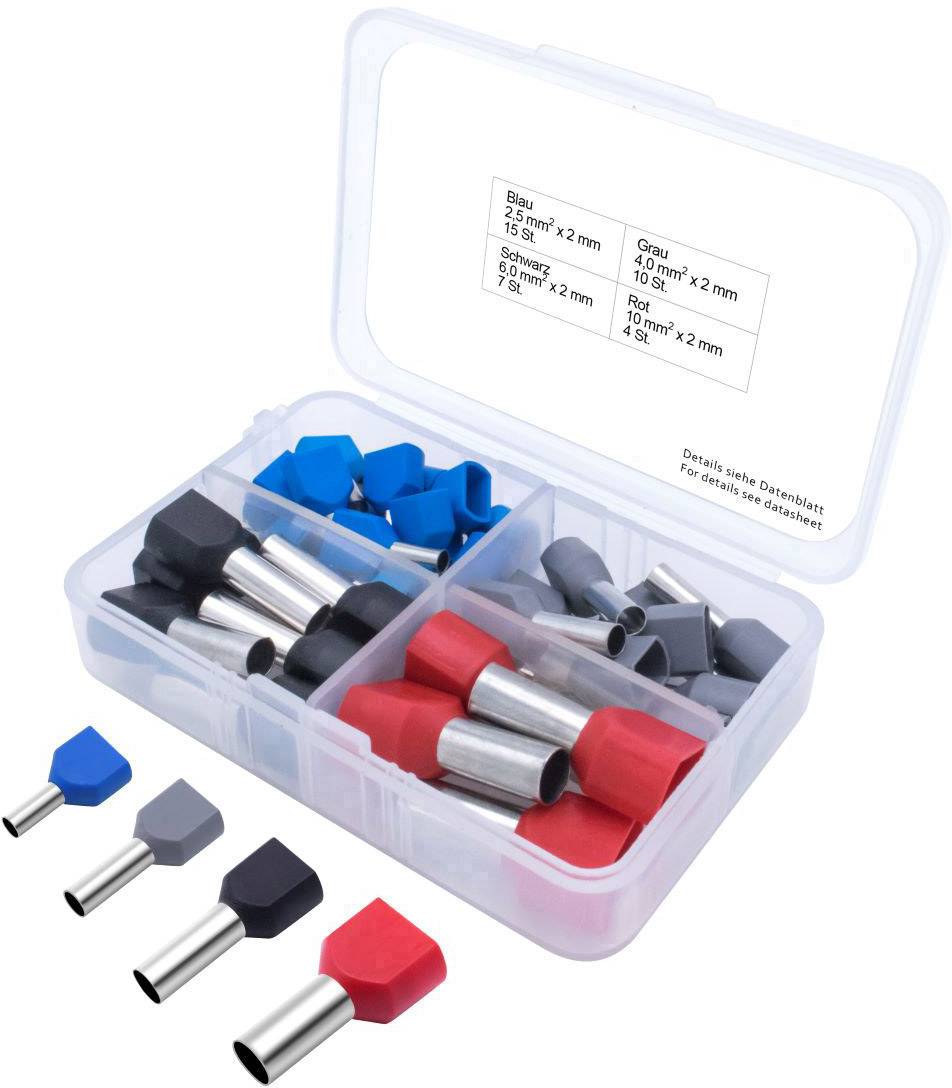 Tru Components T1903C026 asortiman supljih terminala 2,5 mm 2, 4 mm 2, 6 mm 2, 10 mm 2 delimicno izolovanih plava, siva, crna, crvena 36 kom