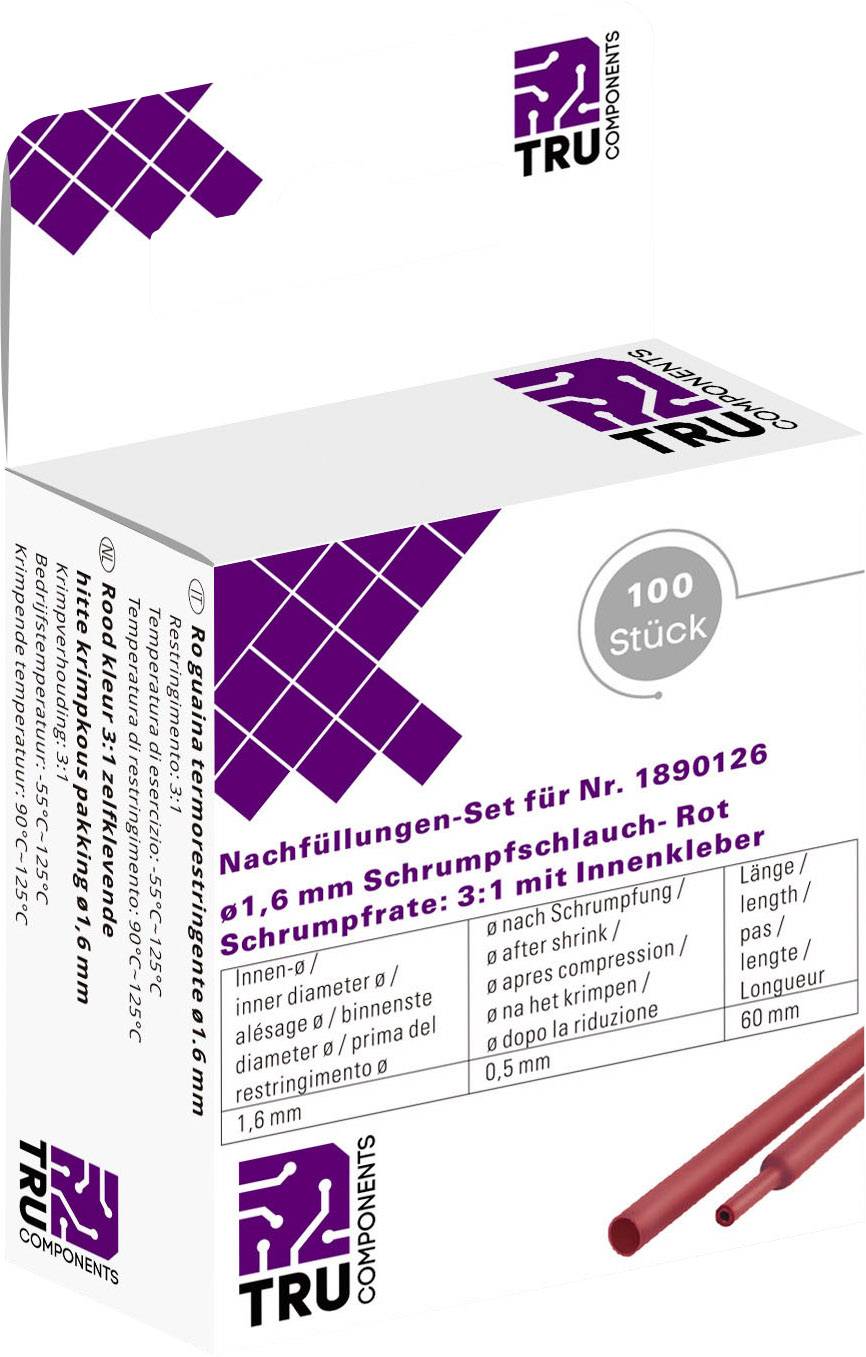 Tru Components T1807CA007A termoskupljajuca cev sa lepkom crvenim 1,60 mm 0,50 mm Odnos skupljanja: 2:1 100 kom