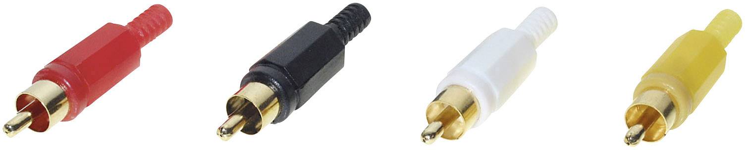 Cink konektor, ravni utikac, st. stubovi: 2 mono, crvena, crna, zuta, bela Tru Components TRU-30K103 4 komada