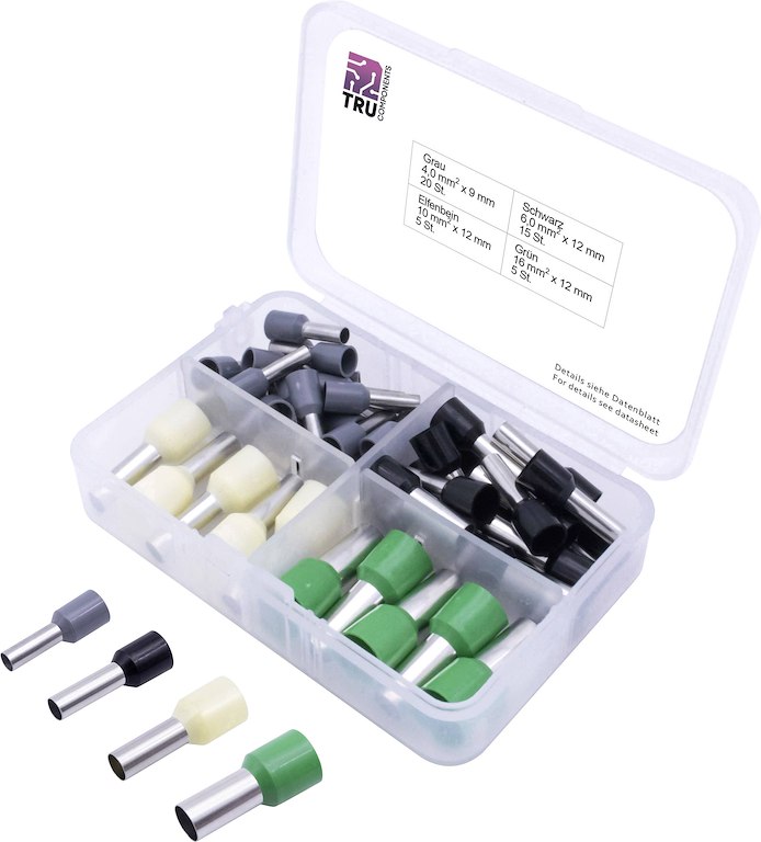 Tru Components T1903C025 asortiman supljih zica 4 mm 2, 6 mm 2, 10 mm 2, 16 mm 2 delimicno izolovane siva, crna, zuta, zelena 45 kom