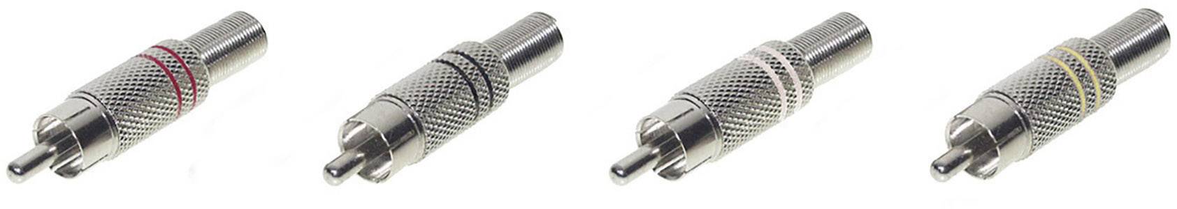 Cink konektor, ravni utikac, st. stubovi: 2 mono, crvena, crna, zuta, bela Tru Components TRU-30K105 4 komada