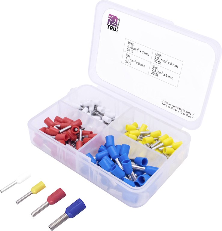 Tru Components T1903C020 asortiman supljih provodnika 0,75 mm 2, 1 mm 2, 1,5 mm 2, 2,5 mm 2 delimicno izolovanih 120 kom