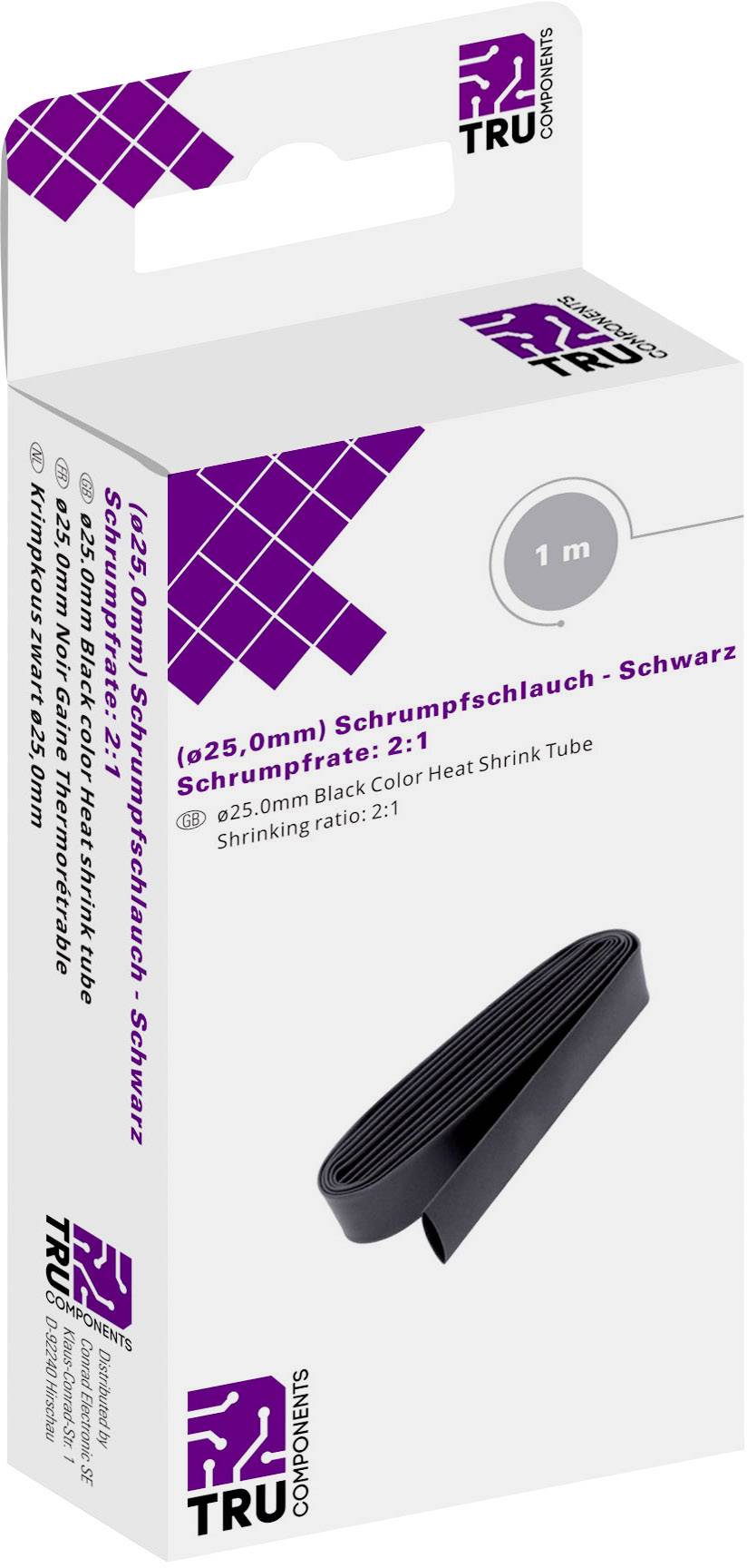 Tru Components T1904CA034 termoskupljajuca cev bez lepka crna 25 mm 12,50 mm Odnos skupljanja: 2:1 1 m