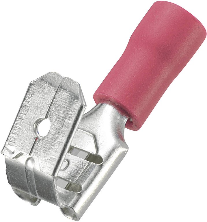 Plosnati utikac sa konektorom, sirina utikaca: 6,4 mm debljina utikaca: 0,8 mm 180 delimicno izolovano, crveno Tru Components 1572129 50 komada