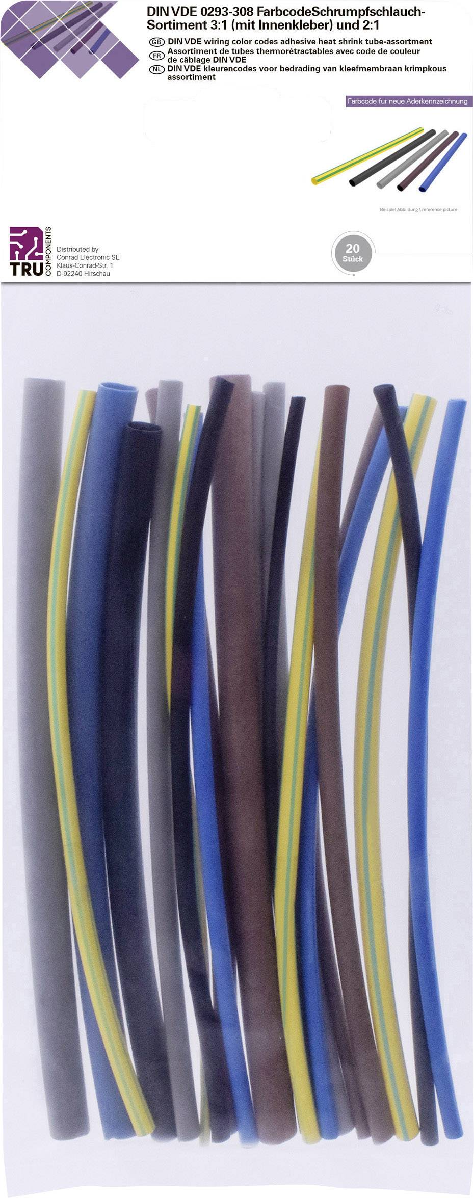 Tru Components T1902CA044 termoskupljajuca cev – izbor plave, braon, sive, zelene, zute, crne Odnos skupljanja: 3:1, 2:1 20 komada