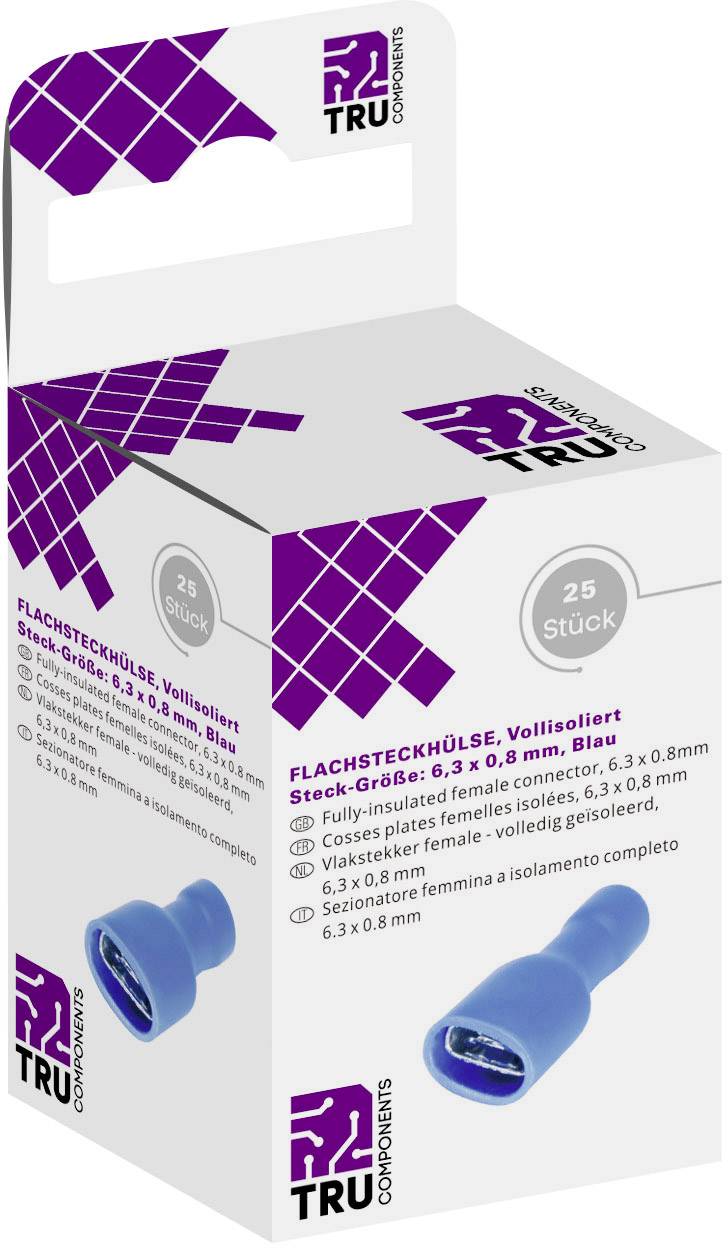 Tru Components T1904C118 set sa ravnim utikacem sirina jezika: 6,30 mm debljina utikaca: 0,80 mm 180 potpuno izolovano plavo 25 kom
