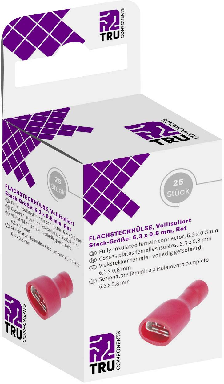 Tru Components T1904C117 set sa ravnim utikacem sirina jezika: 6,30 mm debljina utikaca: 0,80 mm 180 potpuno izolovanih crvenih 25 kom