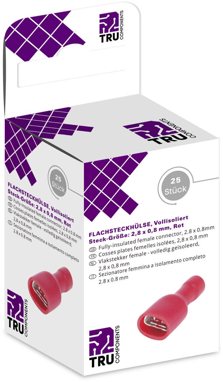 Tru Components T1904C113 plosnati utikac navlaka set sirina jezika: 2,80 mm debljina utikaca: 0,80 mm 180 potpuno izolovano crveno 25 kom