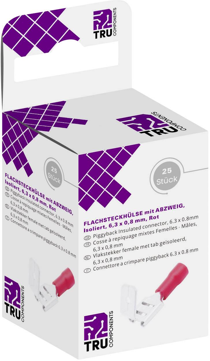 Tru Components T1904C046 set plosnatih utikaca sa jezickom sirine: 6,30 mm Debljina cepa: 0,80 mm 180 delimicno izolovanih crvenih 25 kom
