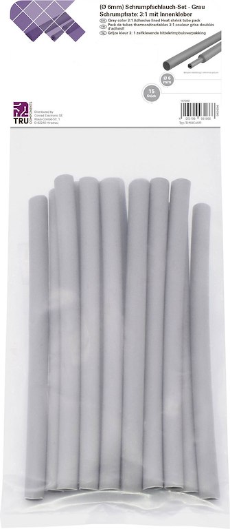 Tru Components T1902CA035 termoskupljajuca cev – izbor siva 6 mm 2 mm Odnos skupljanja: 3:1 15 kom